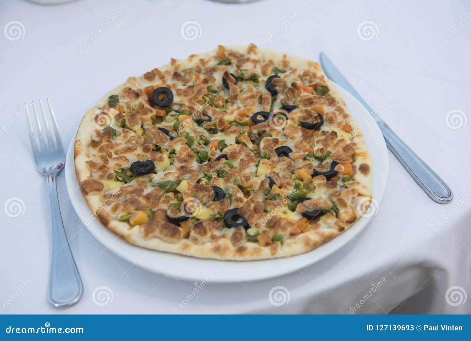 Mixed Vegetable Pizza at Resturant Table Setting Stock Image - Image of ...