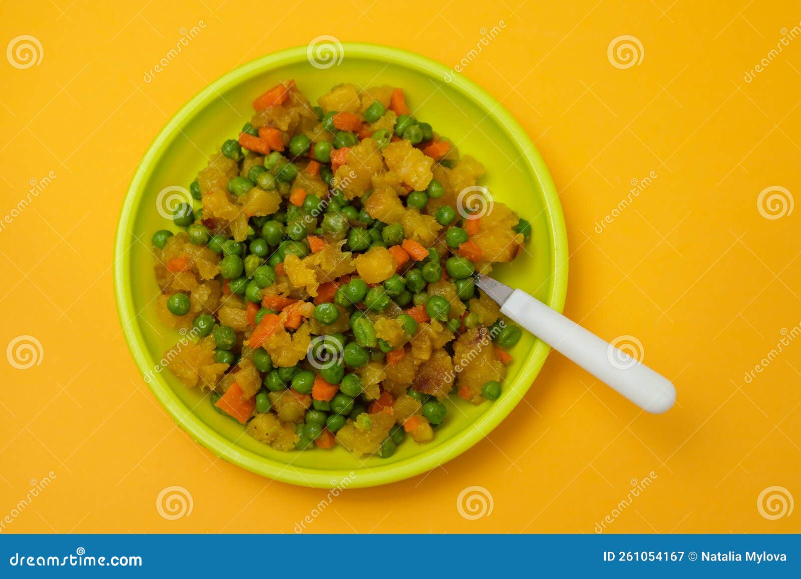 Mixed Vegetables Peas, Carrot, Potato Child Plate Stock Image - Image ...