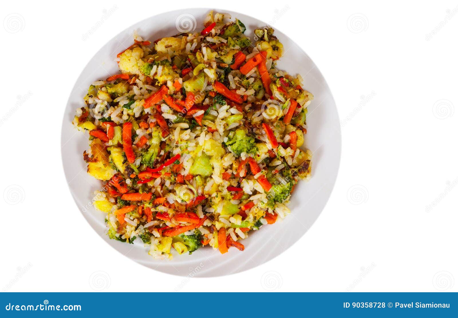 Mixed Vegetables with Rice in a Plate. Top View Stock Photo - Image of ...