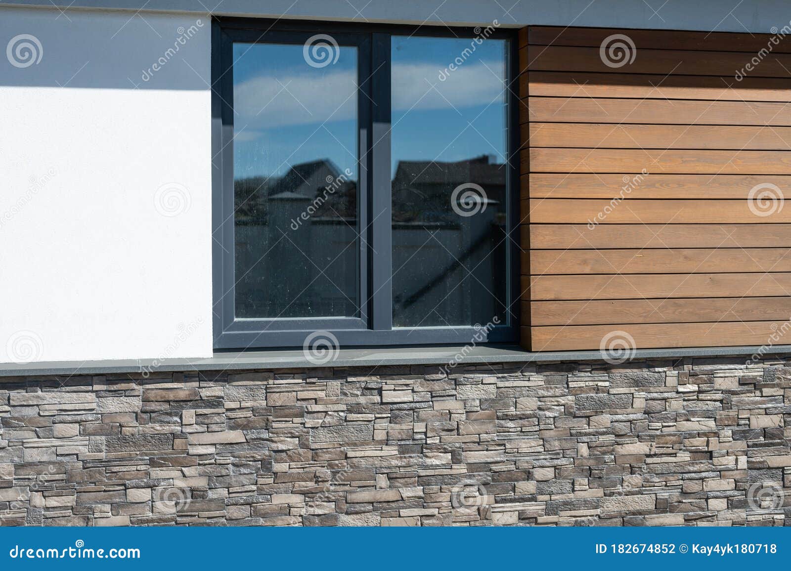 Mixed Wall Cladding of a Private House Stock Photo - Image of beige ...
