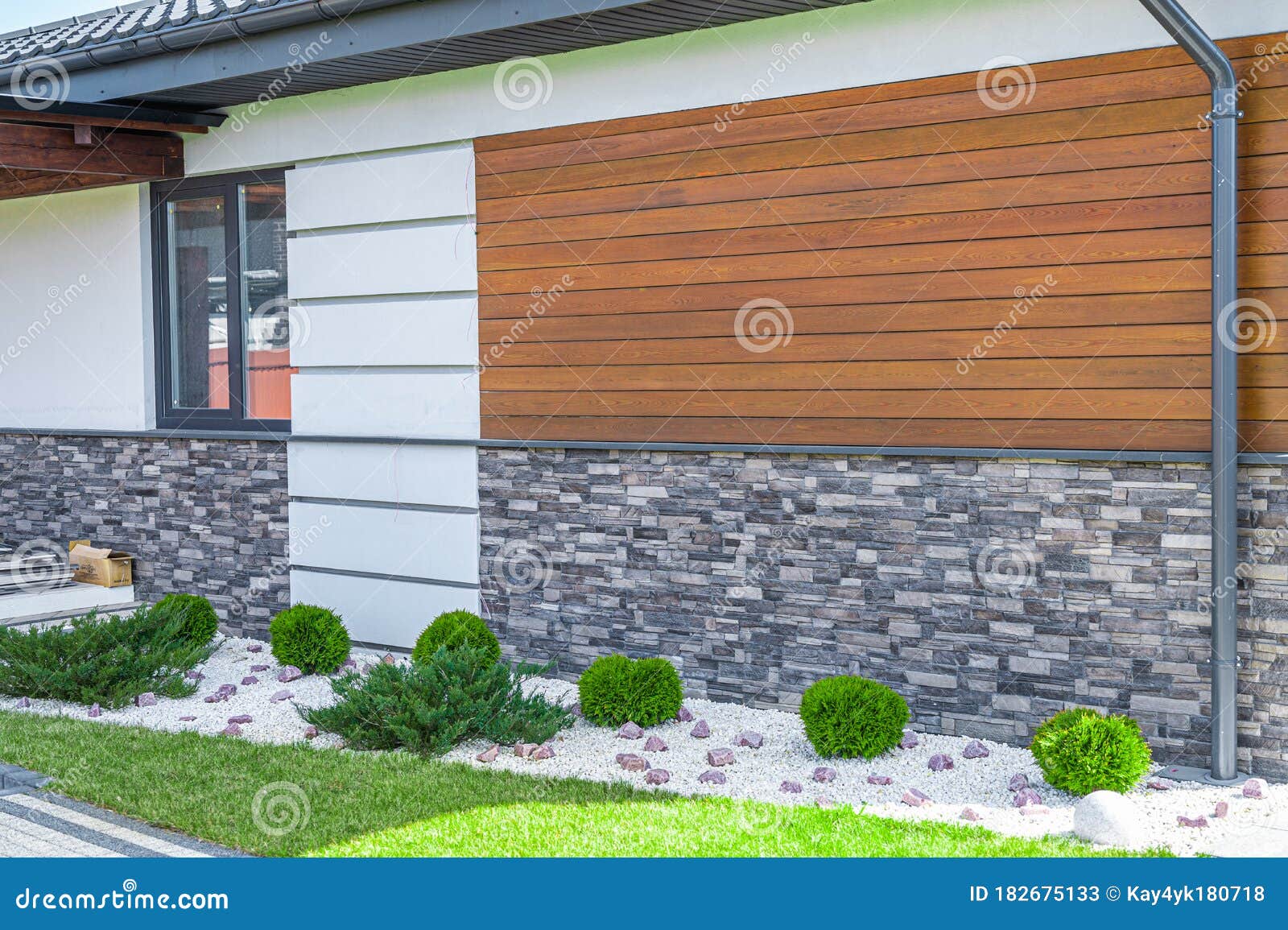 Mixed Wall Cladding of a Private House Stock Image - Image of space ...