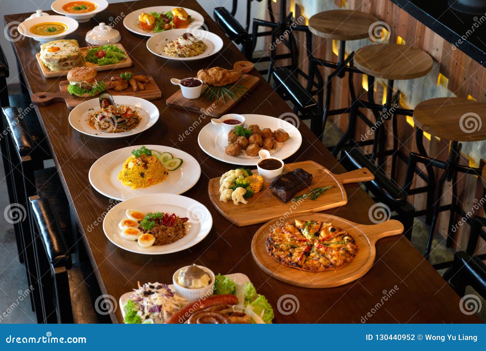 Mixed Western and Fusion Food Plates Stock Photo - Image of dinner ...