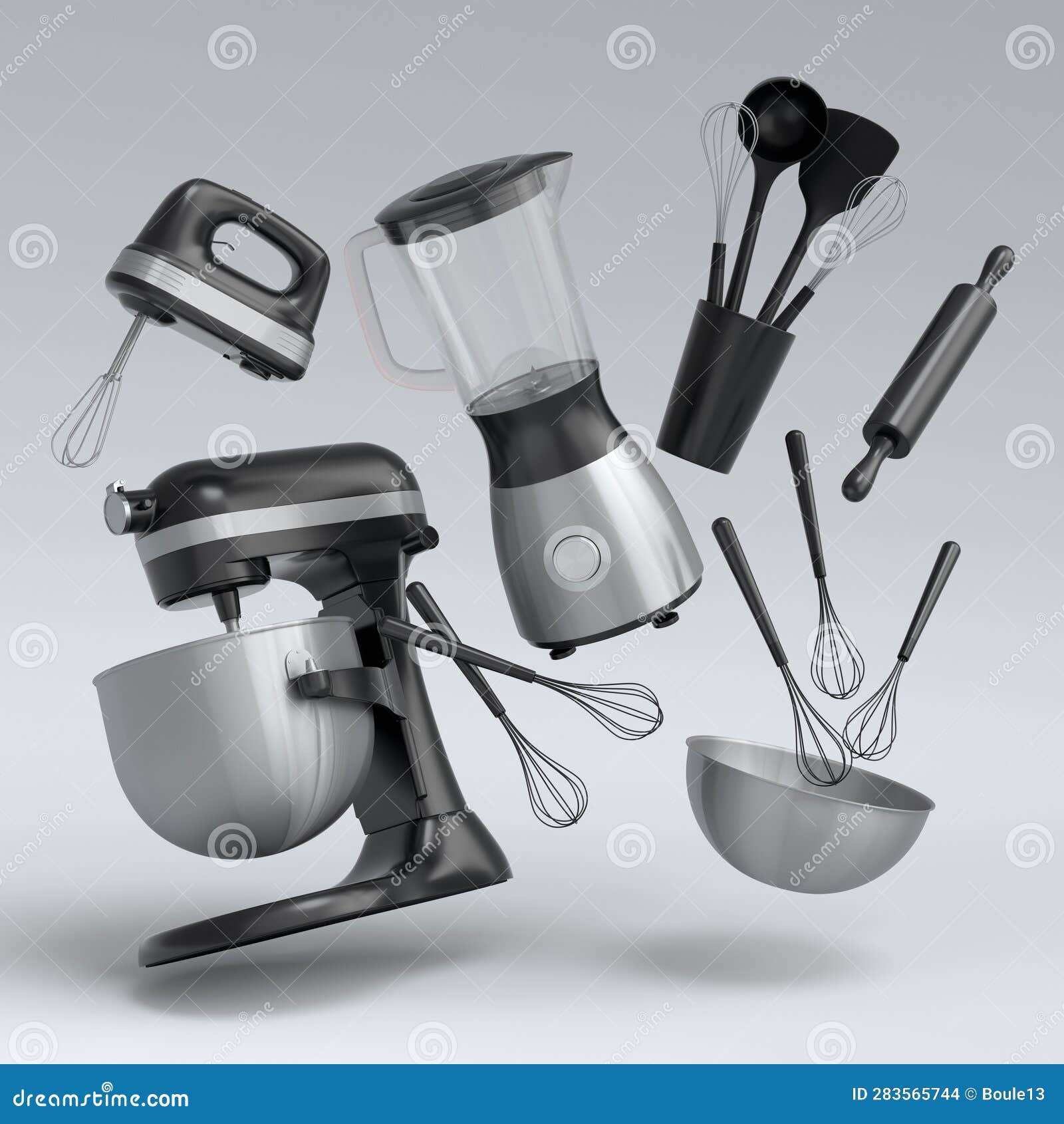 Mixer and Bowl with Kitchen Utensil for Preparation of Dough on White ...