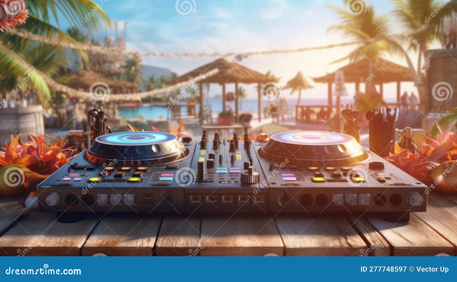 Mixer or Dj at Summer Beach Party. Generative AI Stock Illustration ...