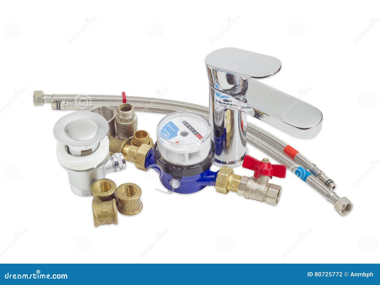 Mixer Tap, Water Meter and Some Plumbing Components Stock Photo - Image ...