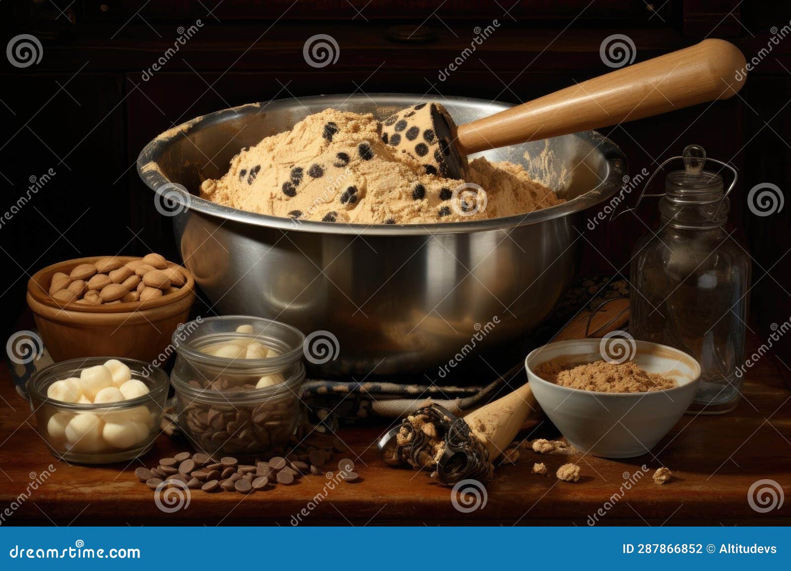 Mixing Bowl with Cookie Dough and Tools Stock Illustration ...