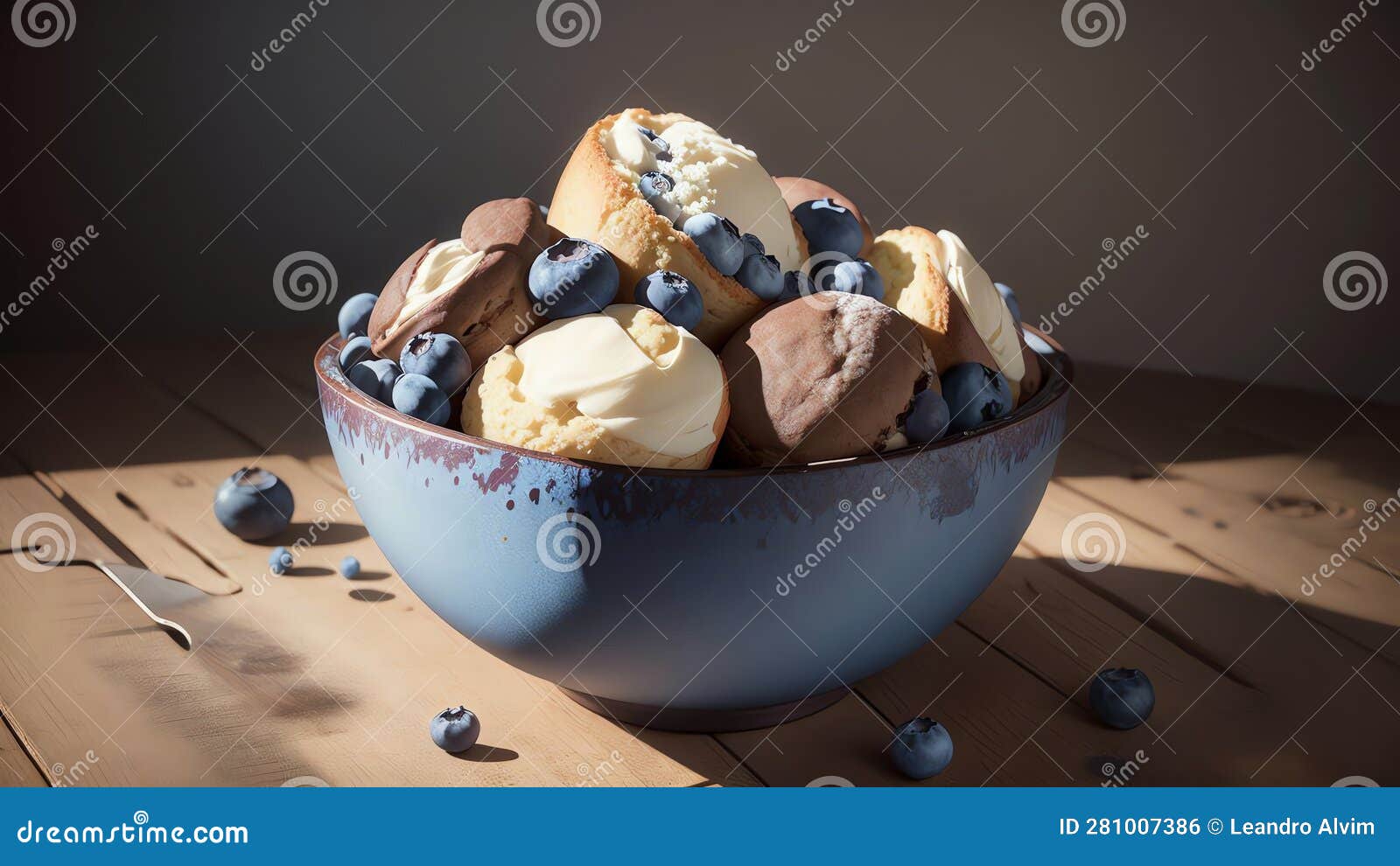 Mixing Bowl Filled With Blueberries And Muffin Batter Ai Generated