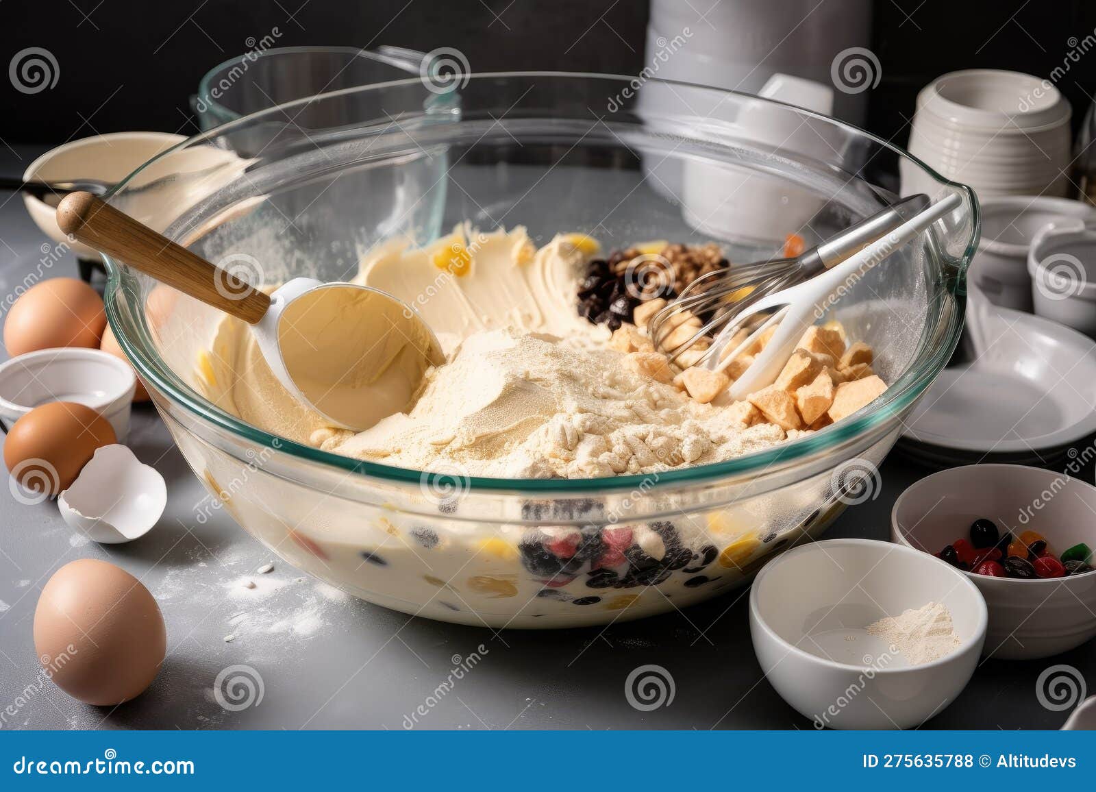 Mixing Bowl Filled with Ingredients, Ready for Baking Stock ...