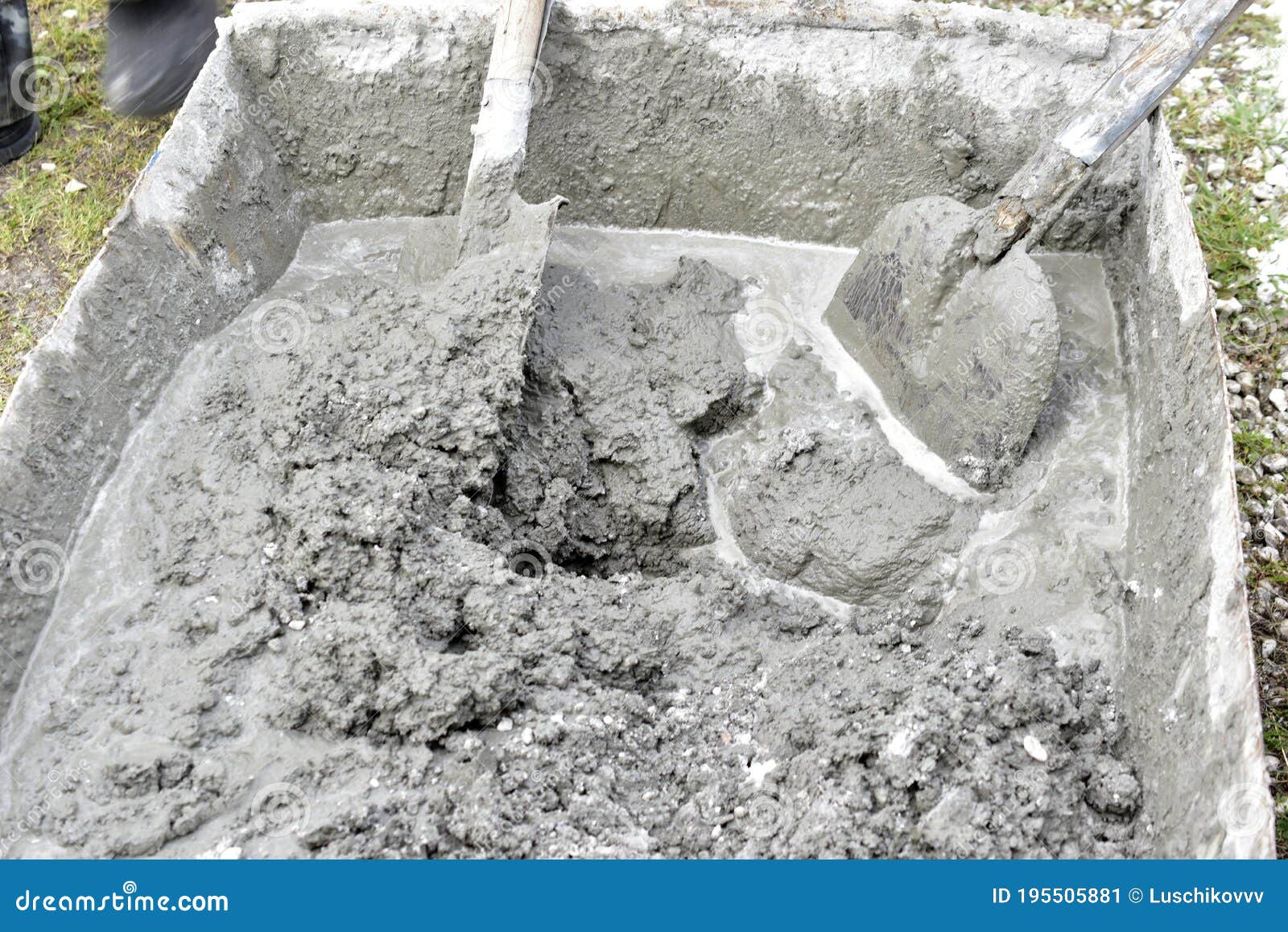 Mixing Cement in the Muld with Shovels for Construction Stock Image ...