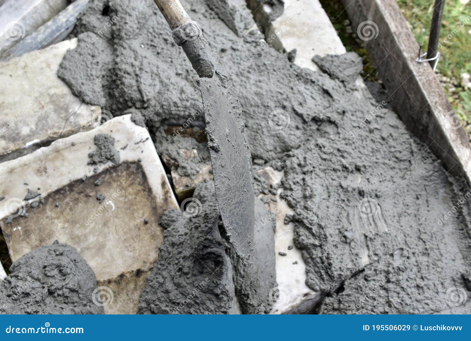 Mixing Cement in the Muld with Shovels for Construction Stock Image ...