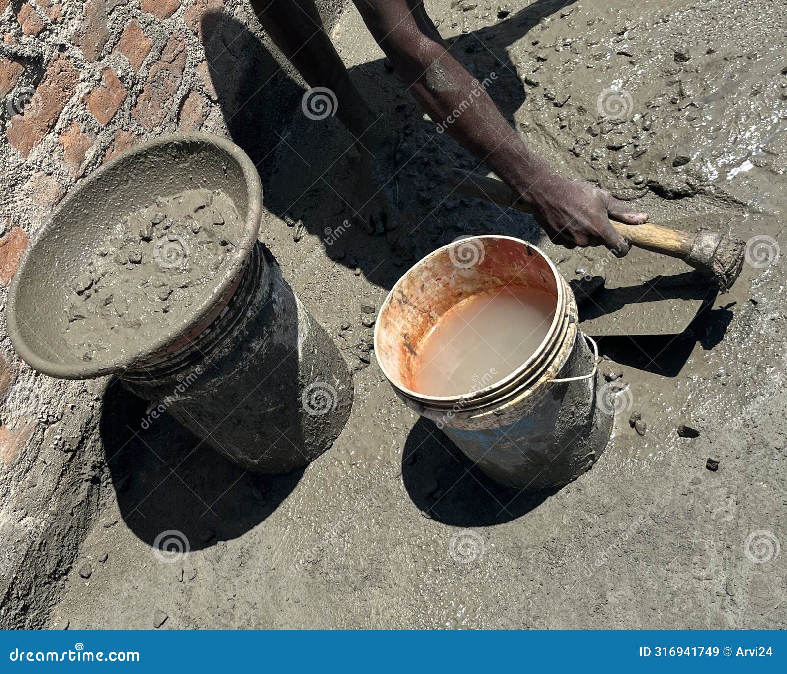 Mixing Concrete with the Help of Spade -Image Stock Image - Image of ...