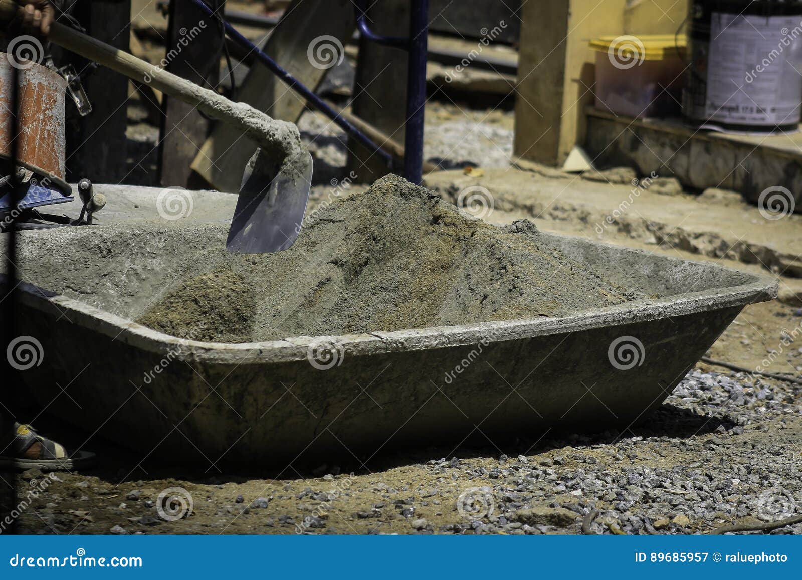Mixing concrete with sand stock image. Image of build - 89685957