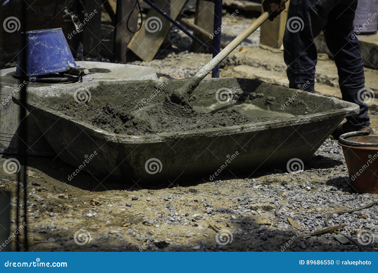 Mixing concrete with sand stock photo. Image of wall - 89686550