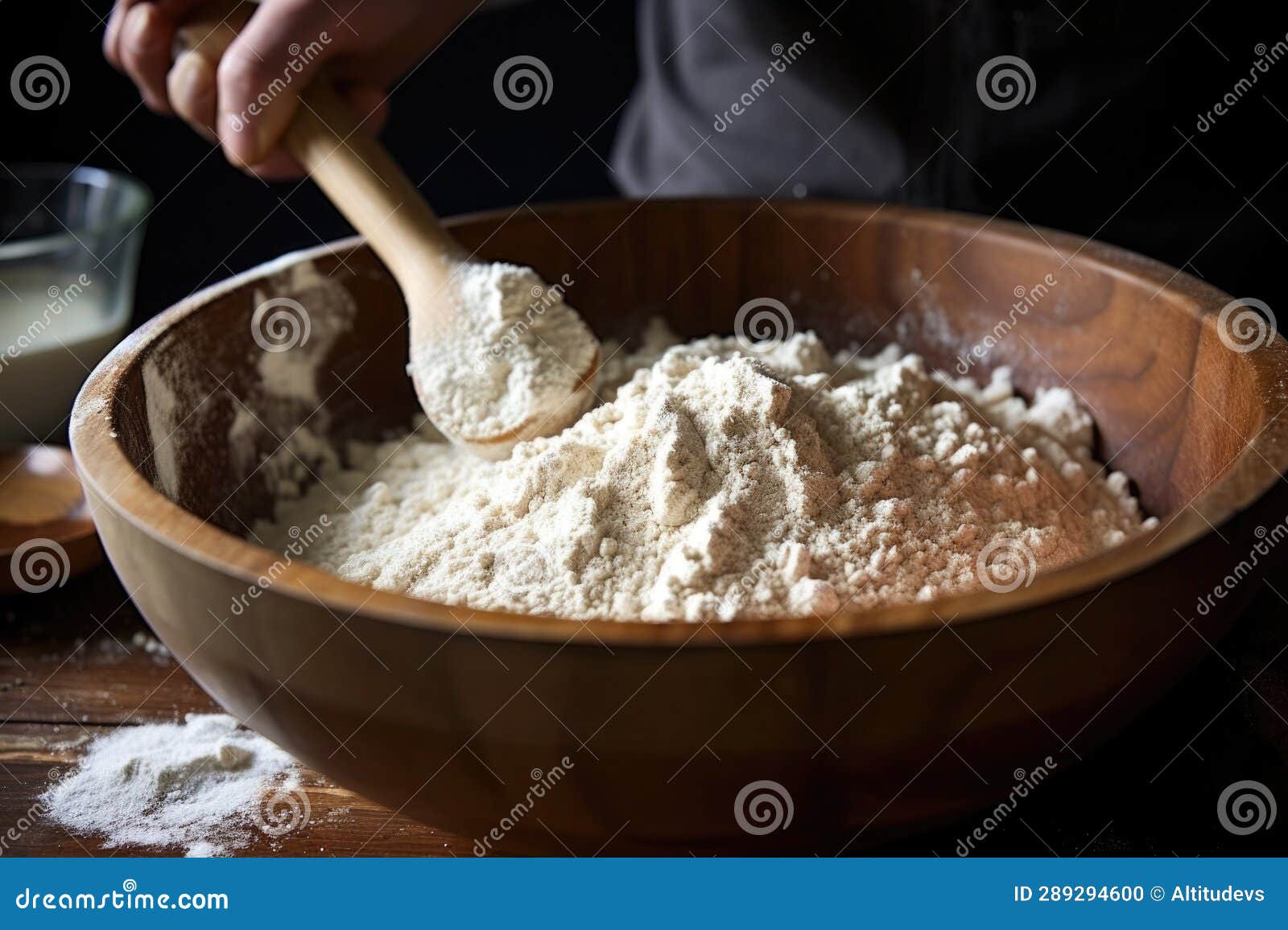 Mixing Dough in a Ceramic Bowl with Wooden Spoon Stock Photo - Image of ...