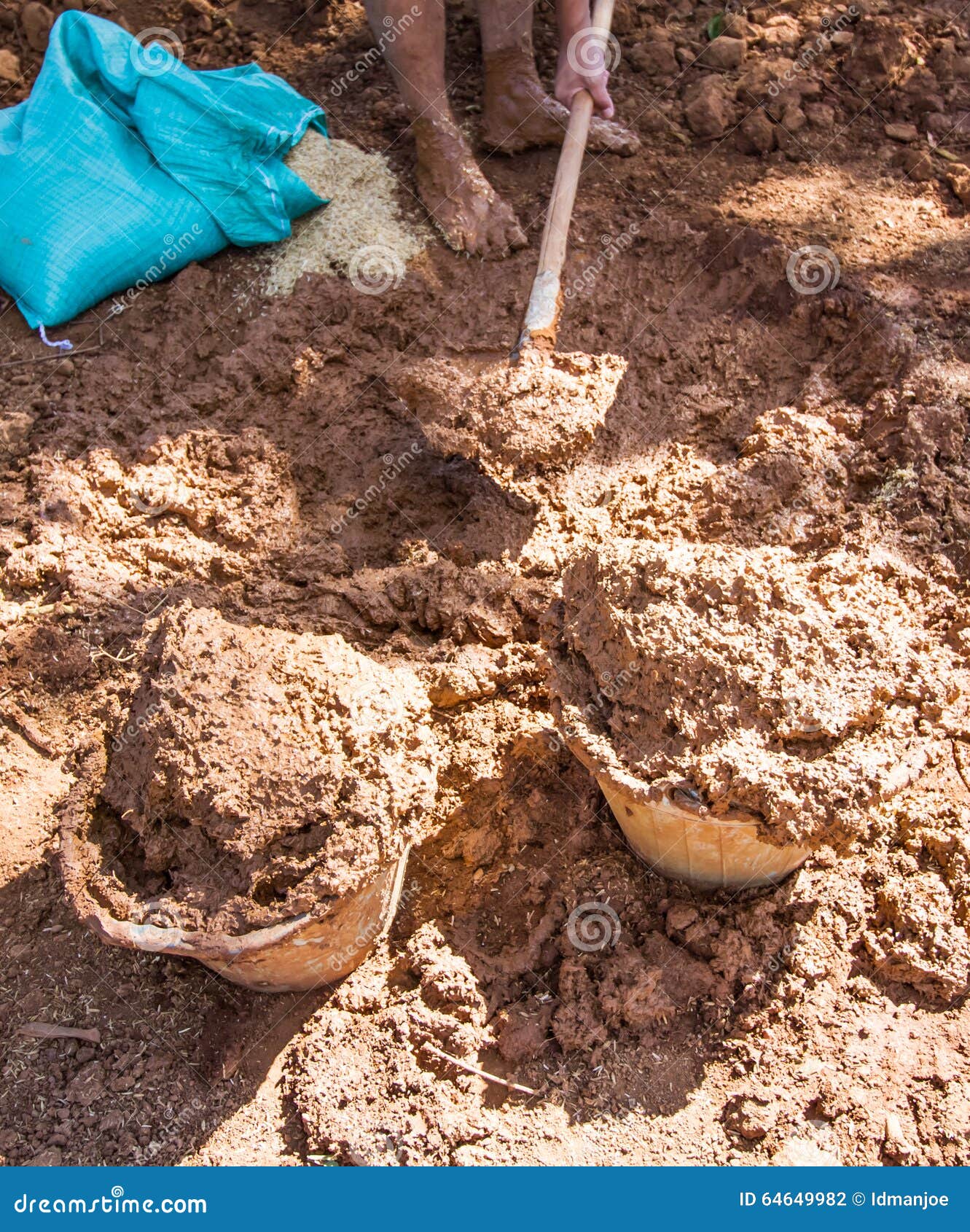 Mixing Earthen Brick Ingredients Stock Photo - Image of home, clay ...