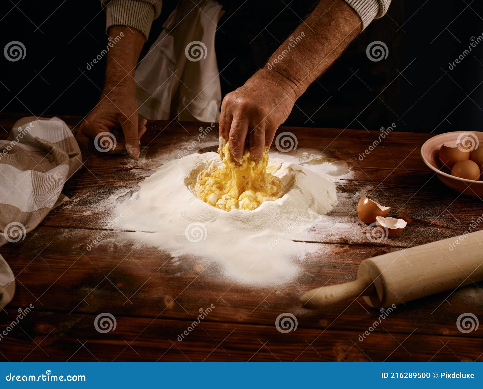 Mixing the flour stock photo. Image of homemade, dark - 216289500