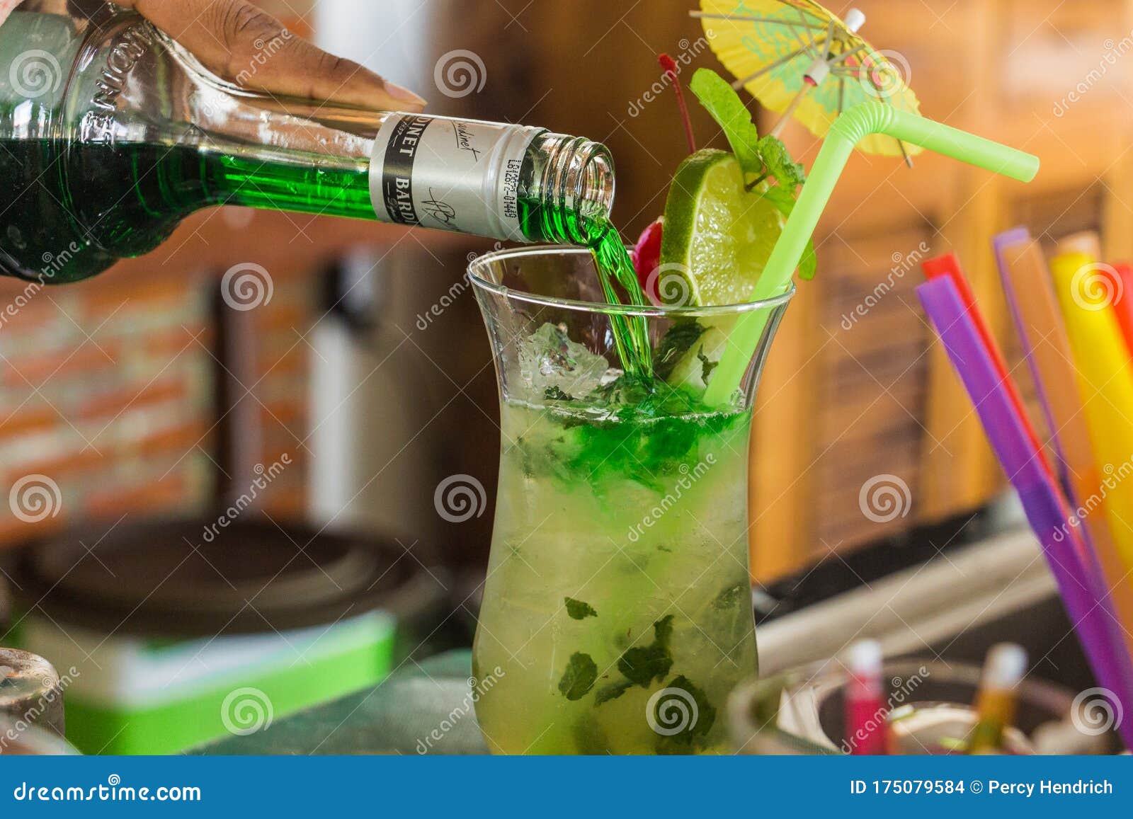 Mixing a Green Cocktail with Alcohol and Mint Stock Photo - Image of ...