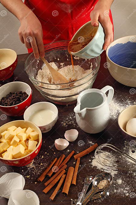Mixing Ingredients in a Bowl Stock Image - Image of dessert, messy ...