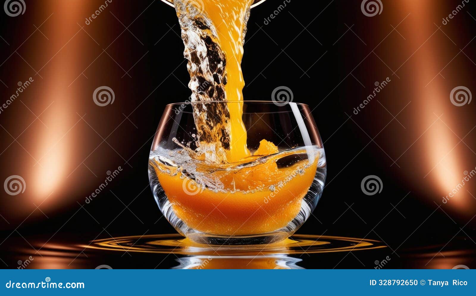 Mixing Juice with Water. Orange Juice Pouring into a Glass of Water ...