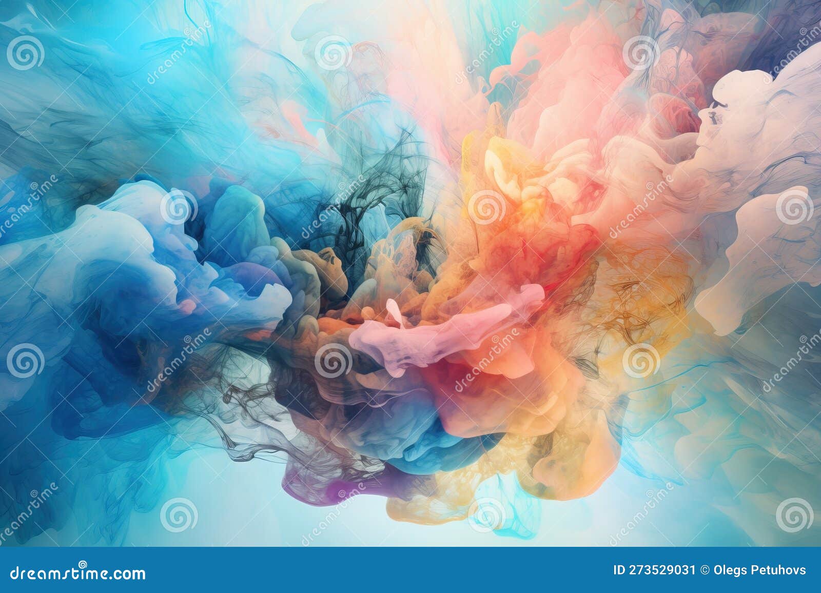 A Mixture of Colored Ink is Mixed in with Each Other on a Blue ...