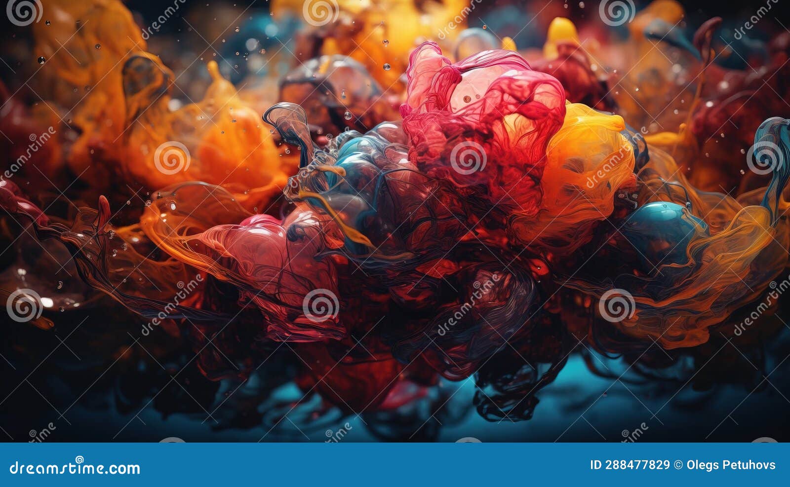 A Mixture Of Colored Liquid Floating In The Air On A Black Background ...