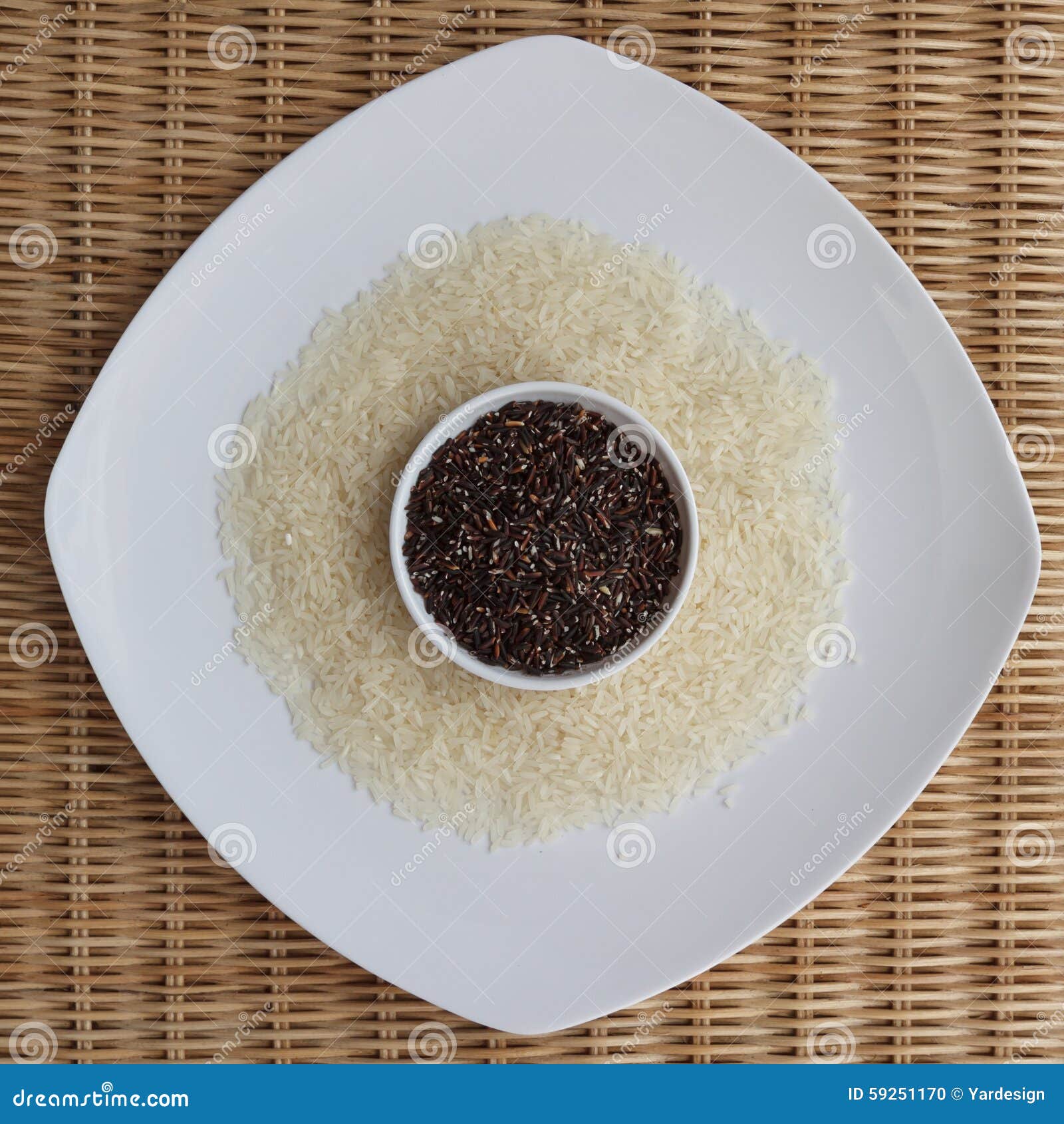 Mixture of Dark Brown and White Rice on Two White Plates Stock Photo ...
