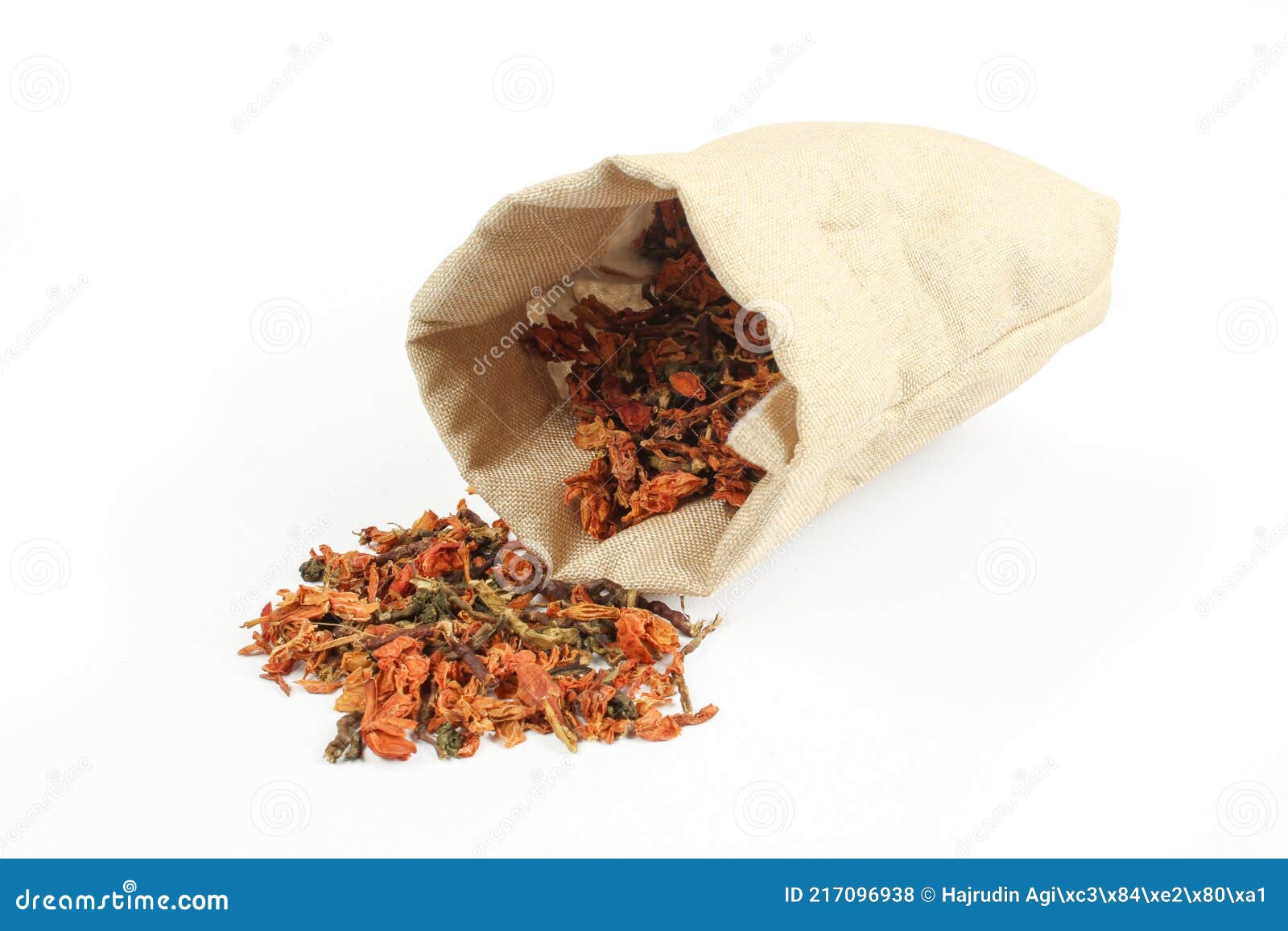 Mixture of Dried Spices Spilling from Brown Burlap Bag on White ...