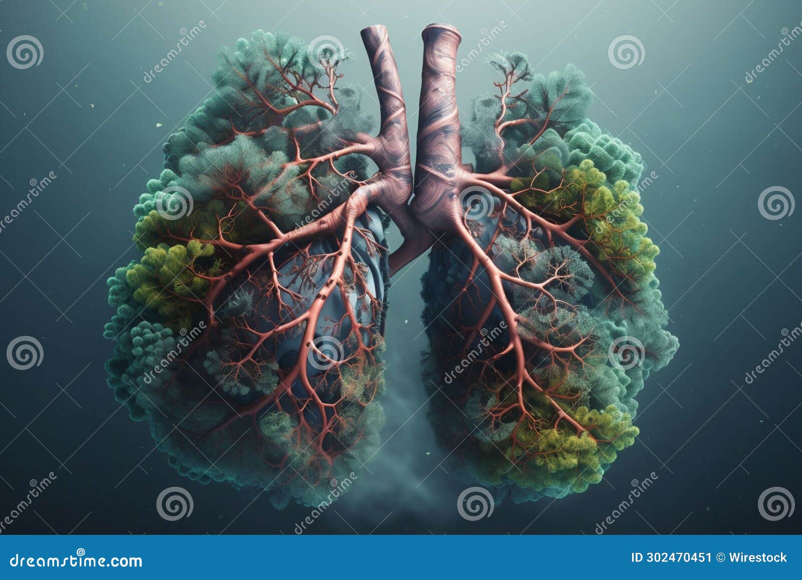 Mixture of Human Lungs and Green Trees. Clean Air, Environment. AI ...