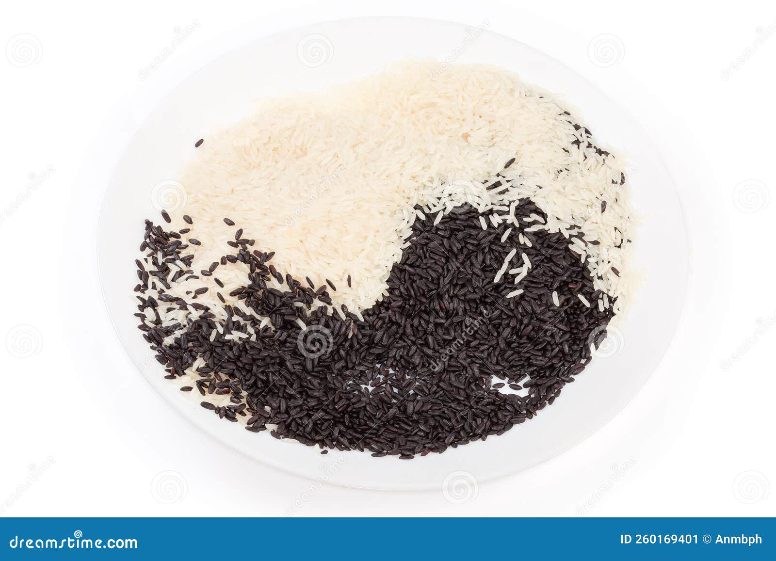 Mixture of Raw Black and White Rice on White Dish Stock Image - Image ...