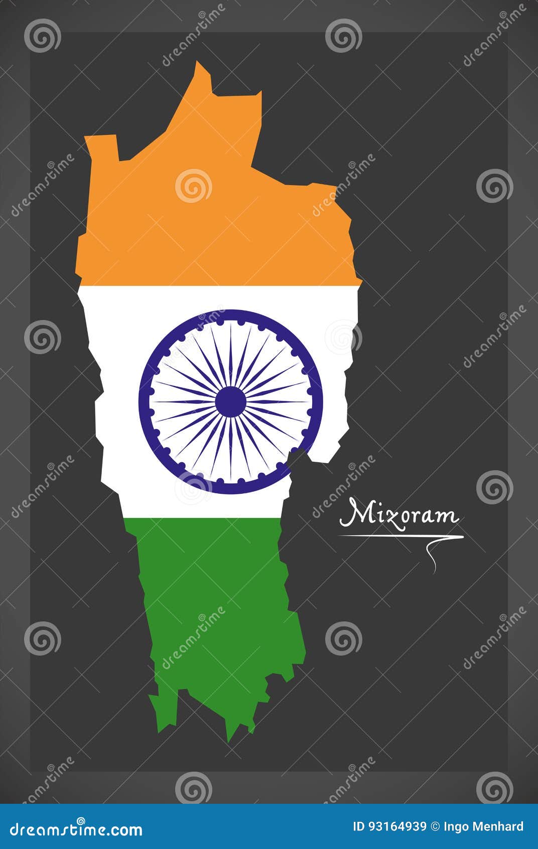Mizoram Map with Indian National Flag Illustration Stock Vector ...