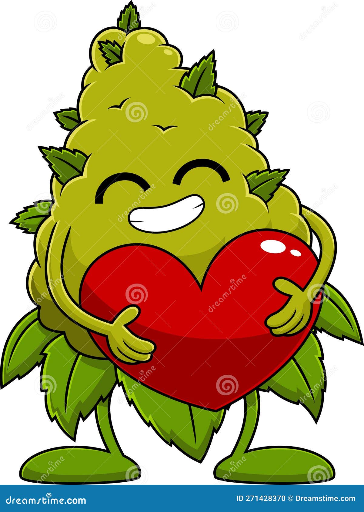 Happy Marijuana Bud Cartoon Character Holding a Red Heart Stock Vector ...