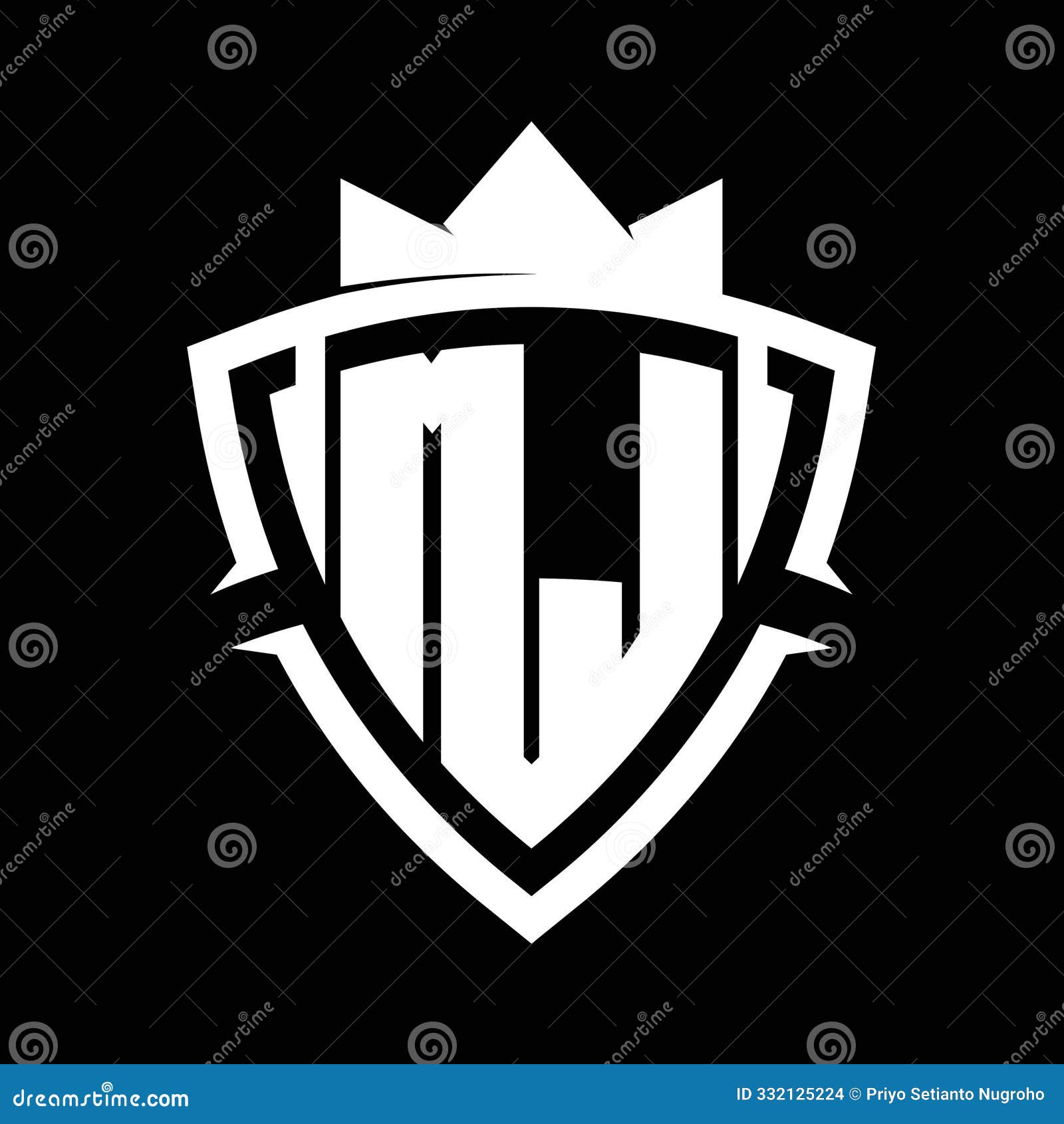 MJ Letter Monogram with Triangle Curve Shield Shape with Crown White ...