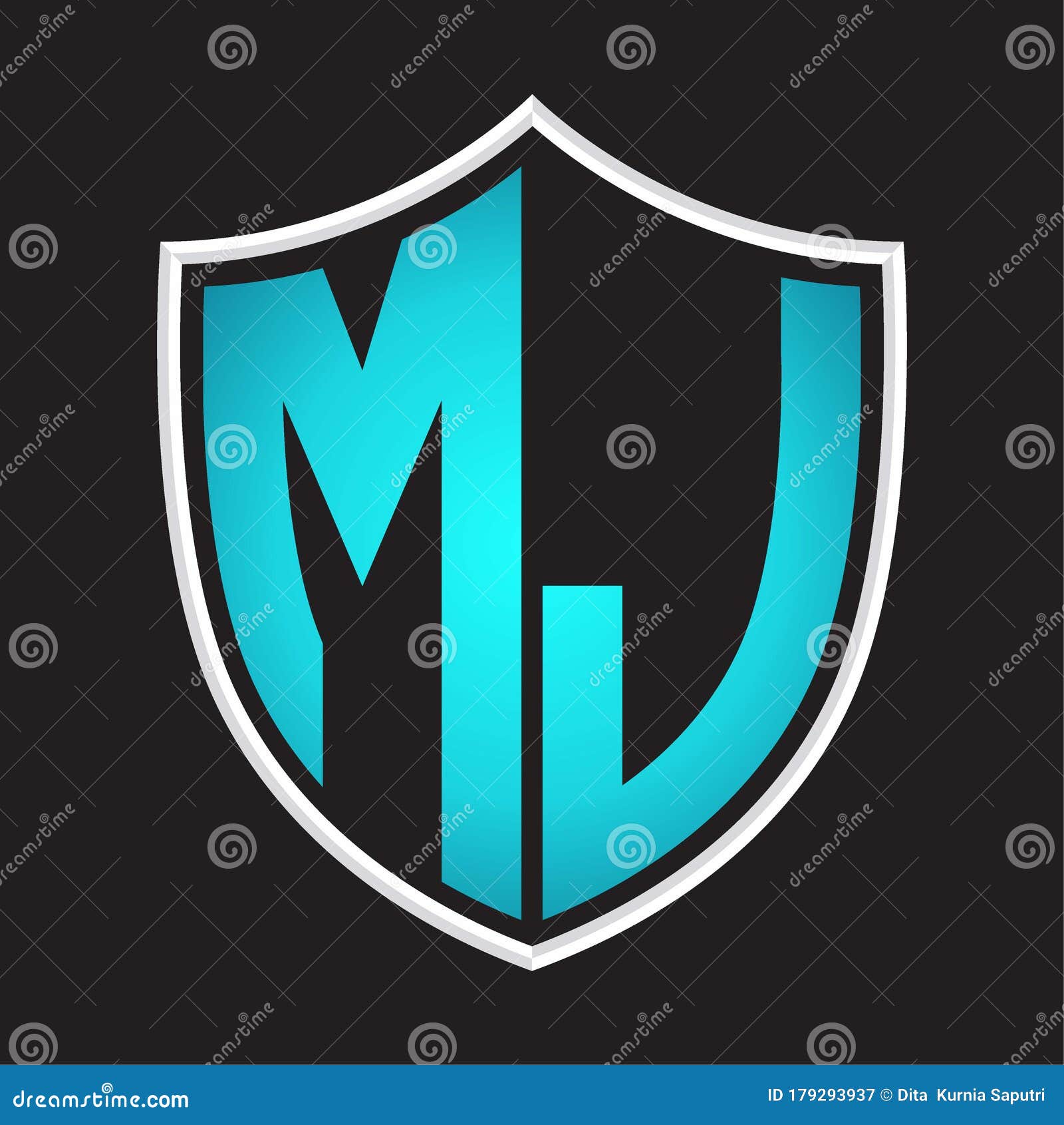 MJ Logo Monogram with Shield Shape Isolated Blue Colors on Outline ...