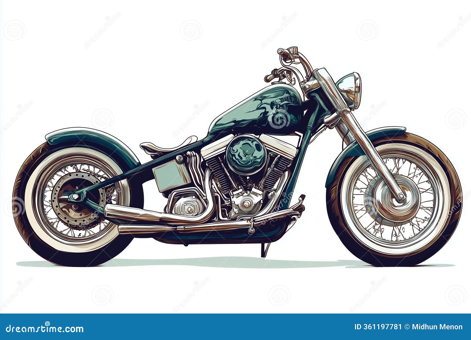 Illustration of a Classic Chopper Motorcycle, Emphasizing Vintage ...