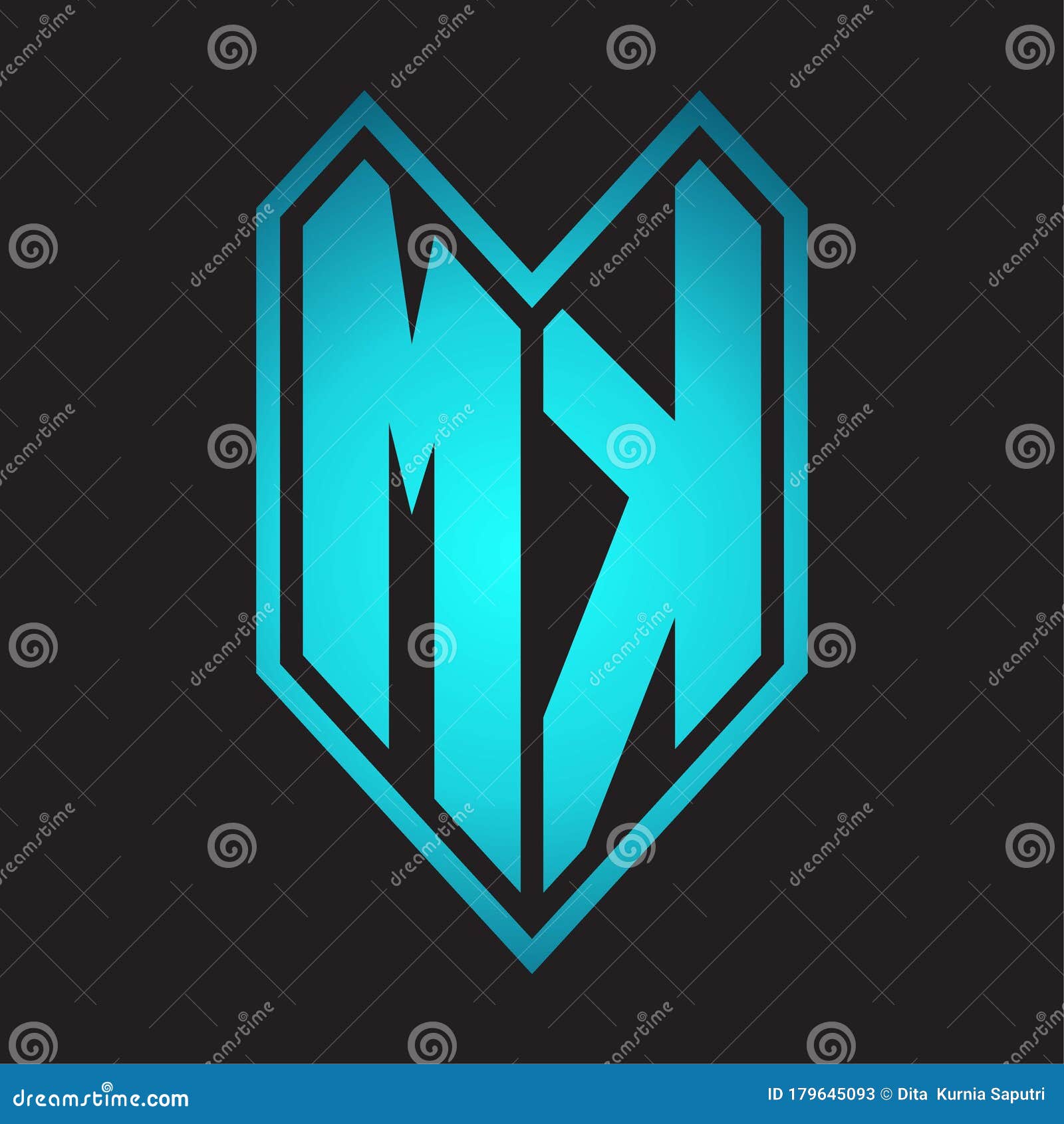 MK Logo Monogram with Emblem Line Style Isolated on Blue Gradient ...