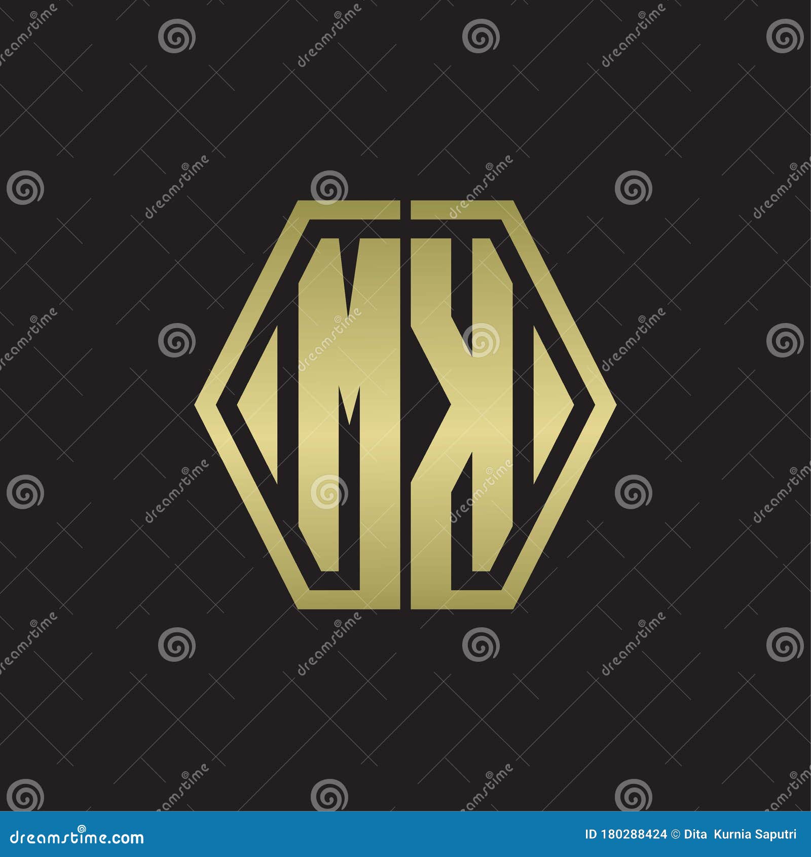 MK Logo Monogram with Hexagon Line Rounded Design Template with Gold ...