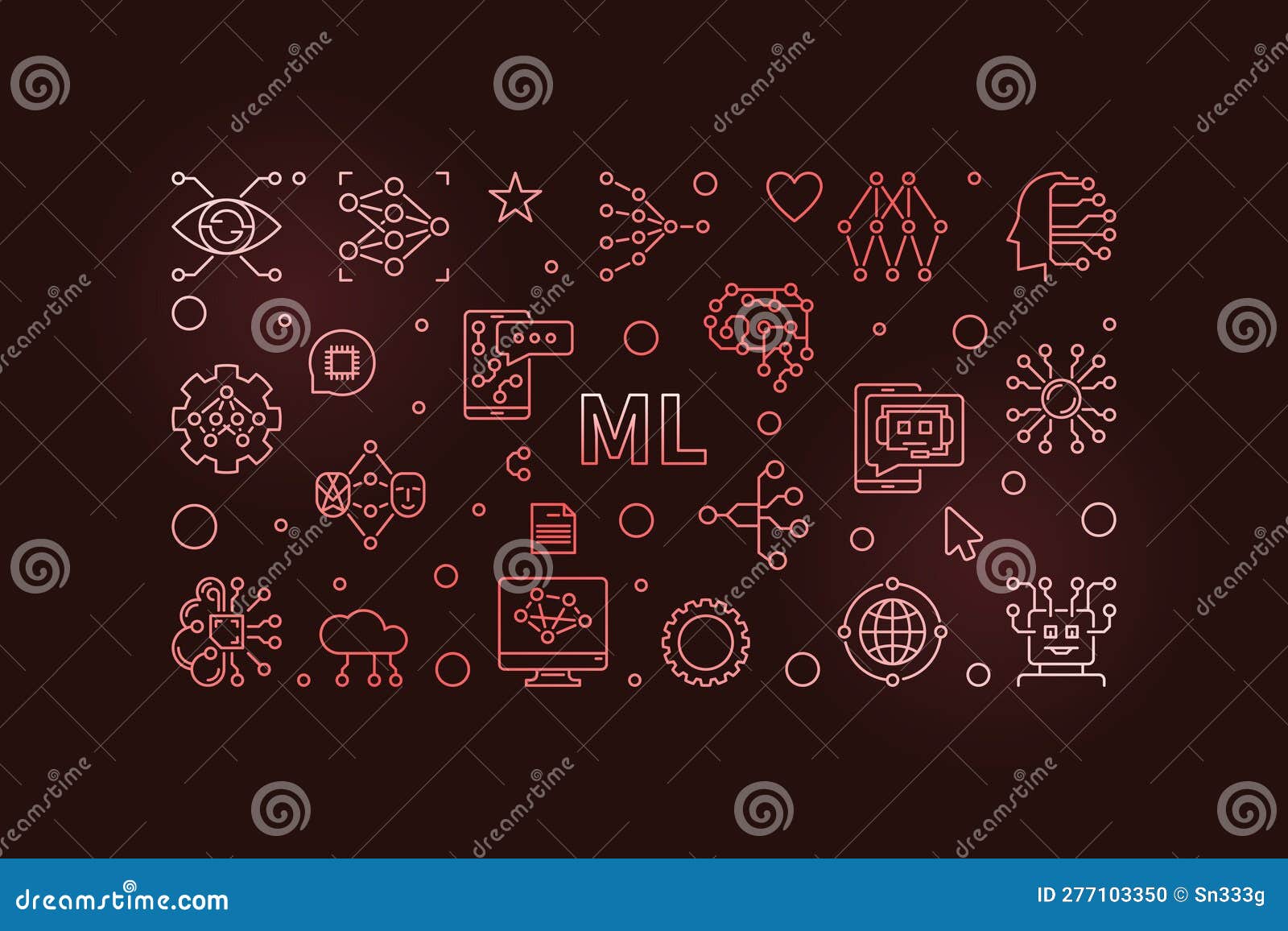 ML Concept Horizontal Vector Colored Line Banner. Machine Learning ...