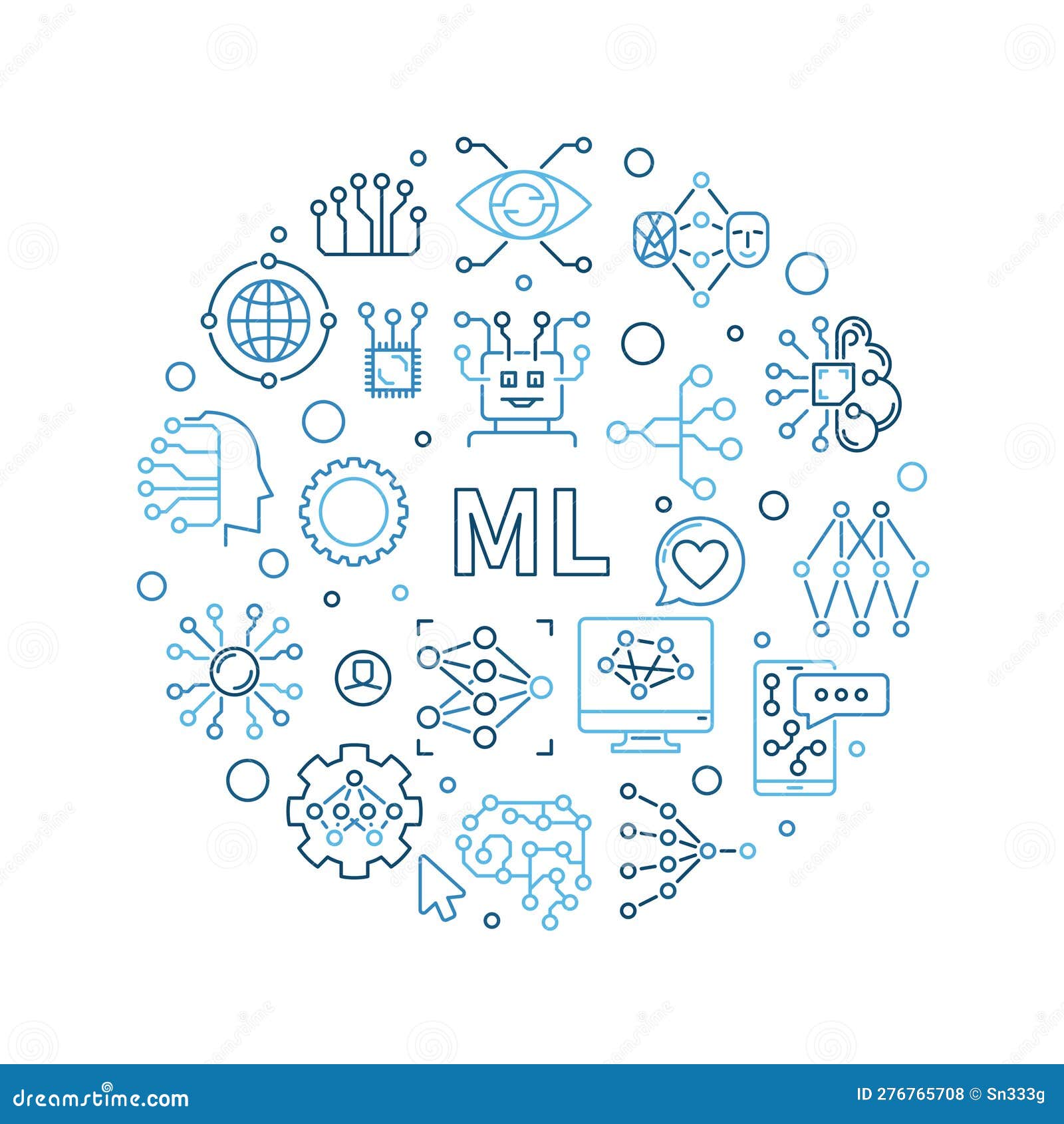 ML Concept Round Line Banner. Vector Machine Learning Illustration ...