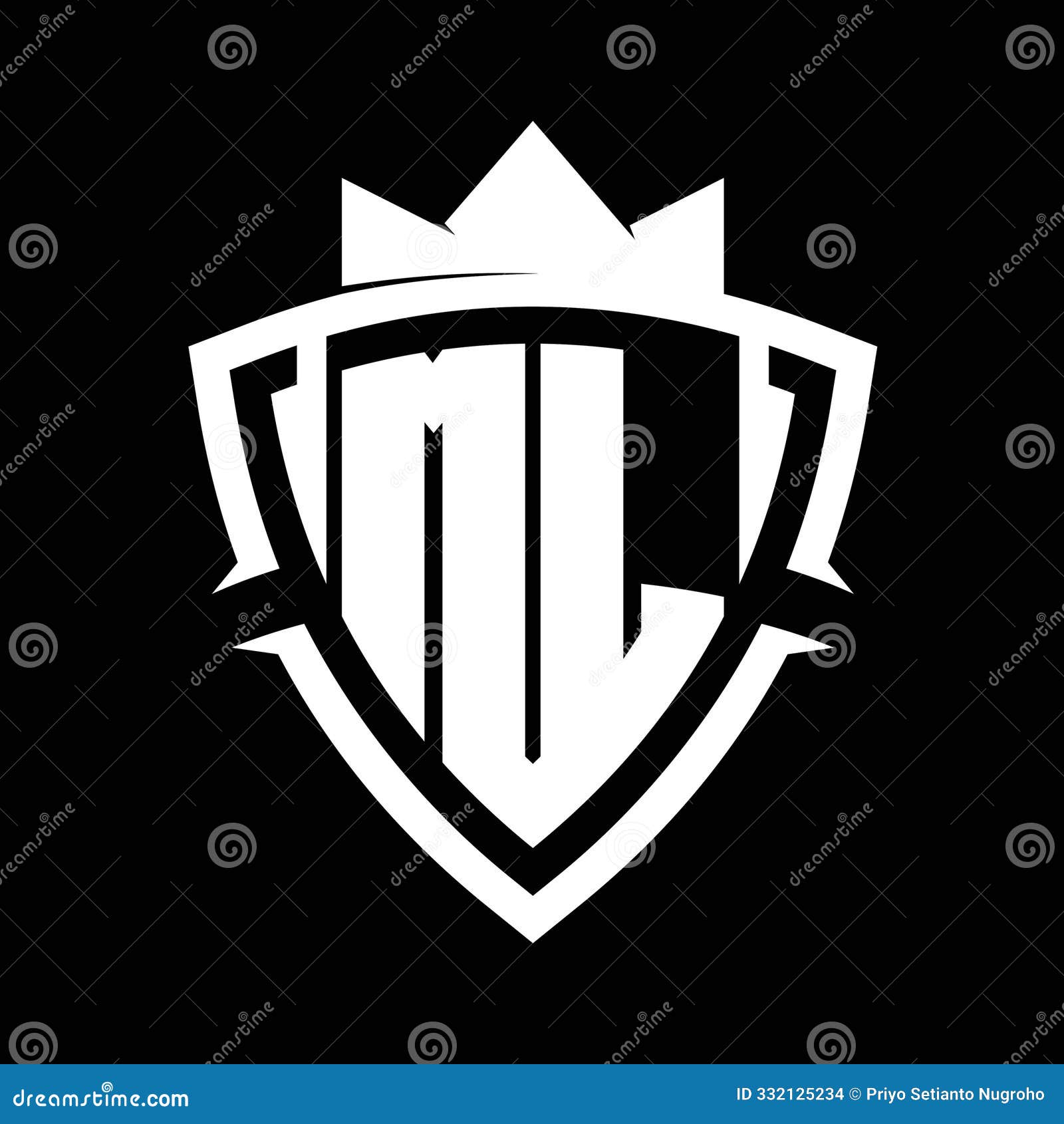 ML Letter Monogram With Triangle Curve Shield Shape With Crown White ...