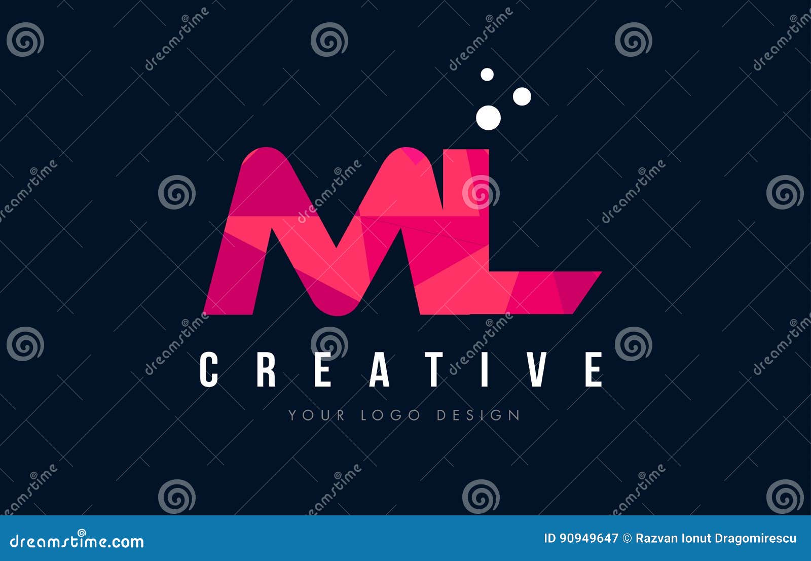 ML M L Letter Logo with Purple Low Poly Pink Triangles Concept Stock ...