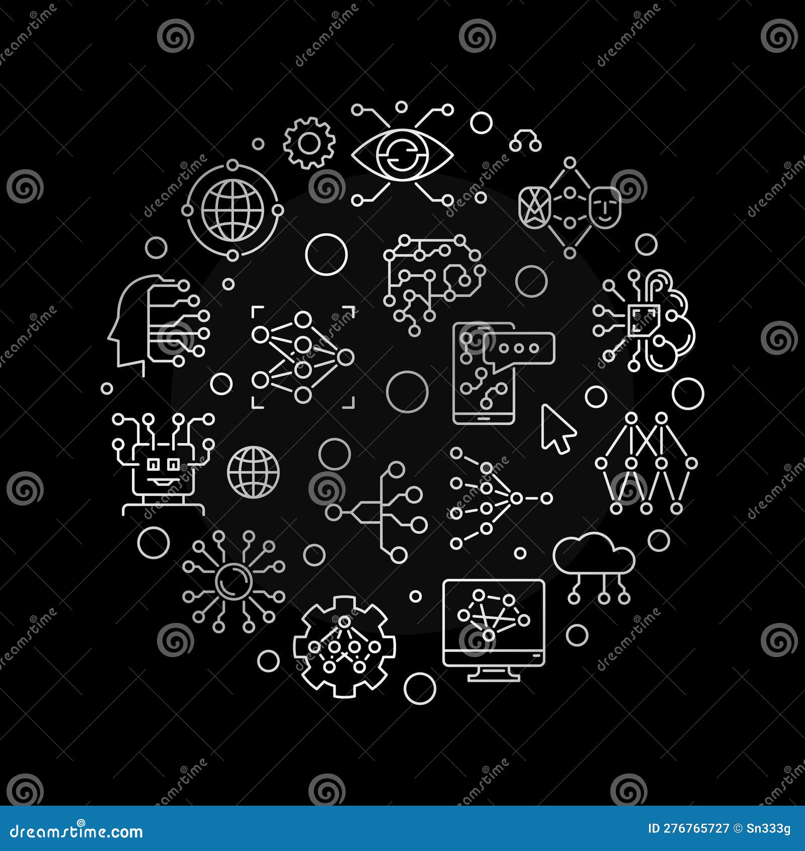 ML or Machine Learning Concept Outline Creative Round Banner - Vector ...