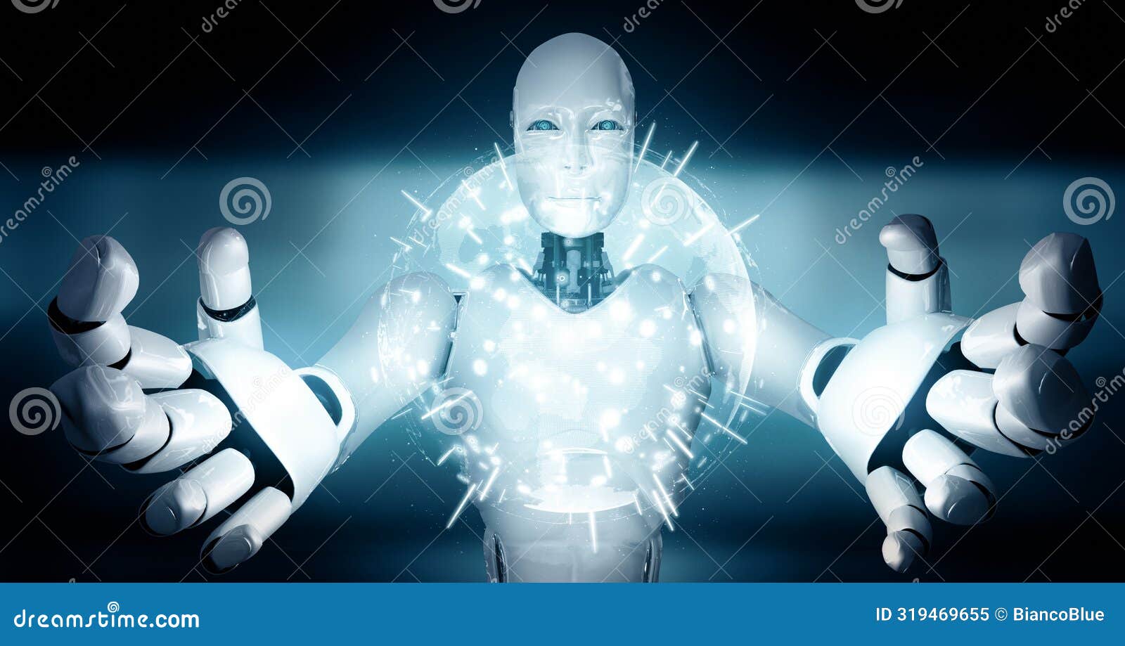 MLB AI Humanoid Robot Holding Hologram Screen Shows Concept of Global ...