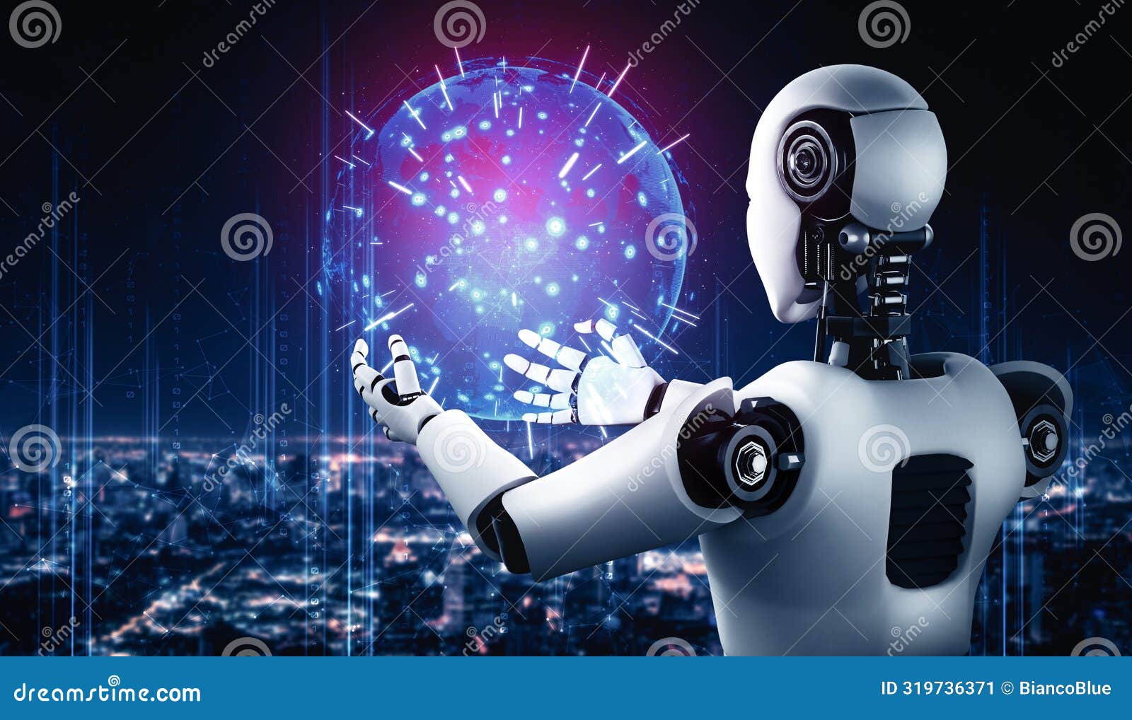 MLB AI Humanoid Robot Holding Hologram Screen Shows Concept of Global ...