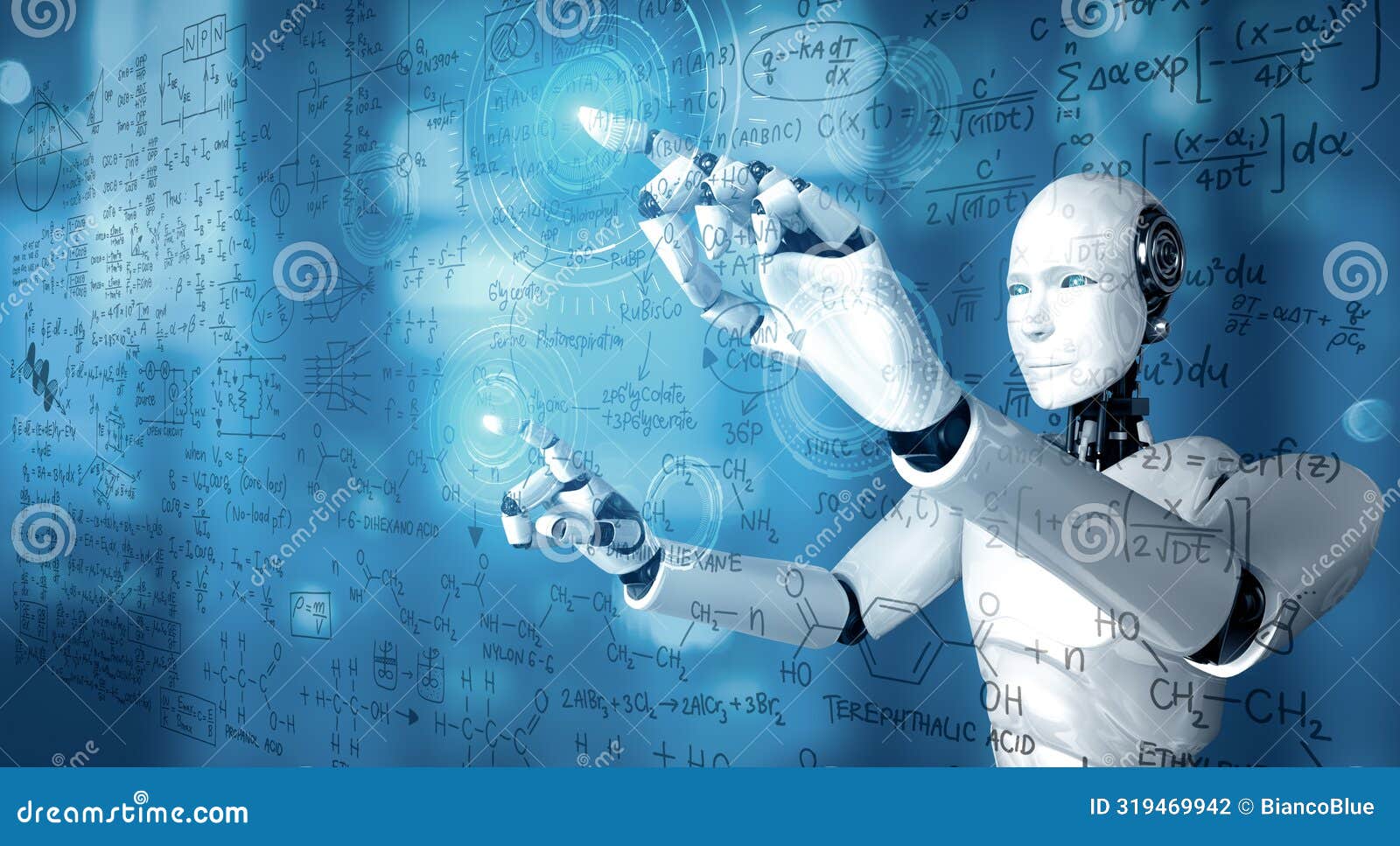MLB AI Humanoid Robot Touch Screen of Mathematics Formula and Science ...
