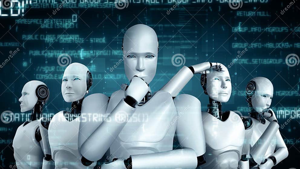 MLB Futuristic Robot Artificial Intelligence Huminoid AI Programming Coding Stock Illustration ...