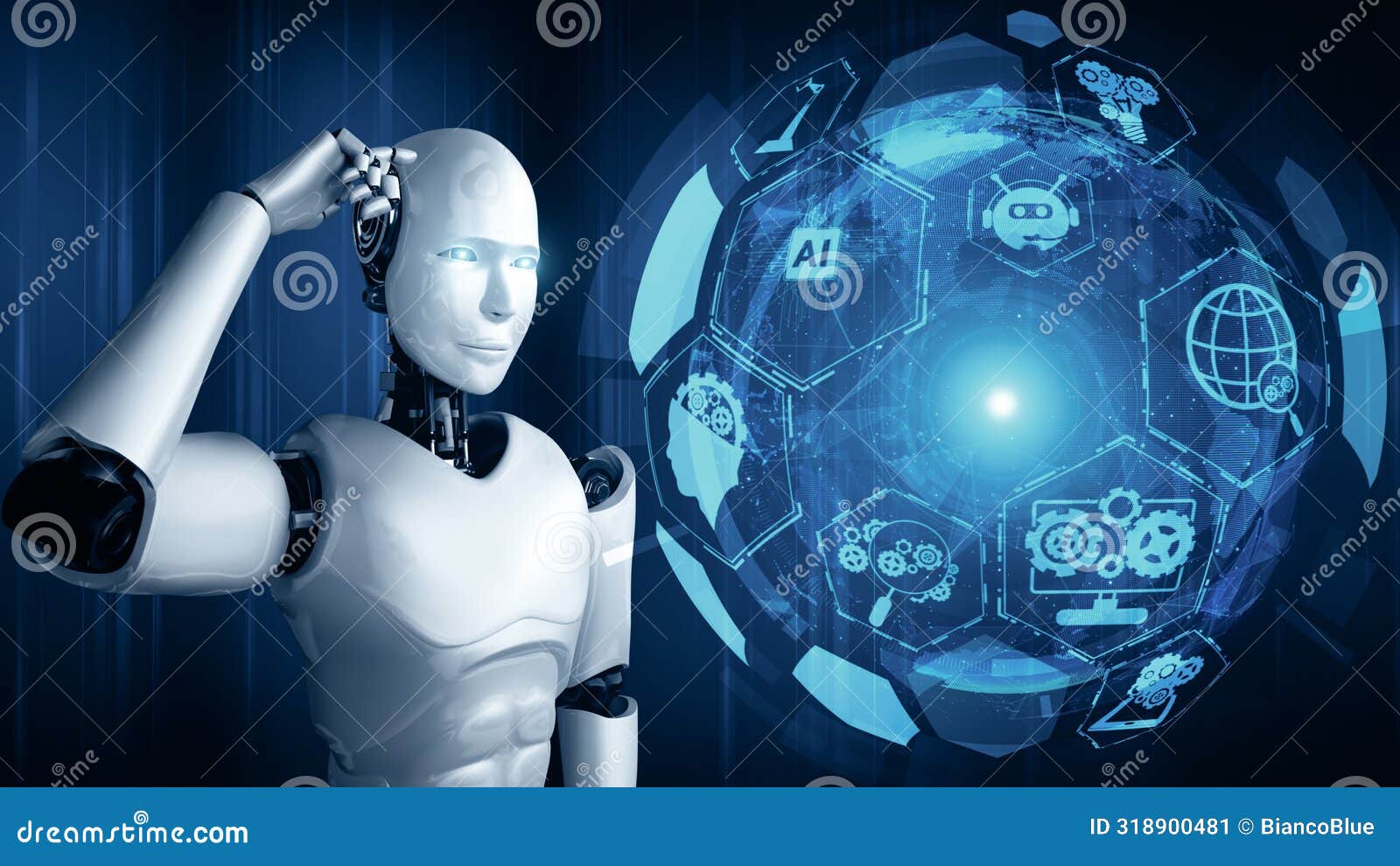 MLB Thinking AI Hominoid Robot Analyzing Hologram Screen Shows Concept ...