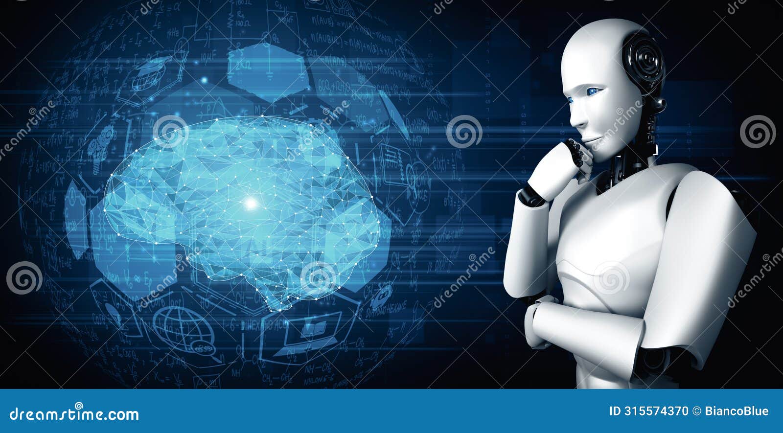 MLB Thinking AI Humanoid Robot Analyzing Hologram Screen Showing ...