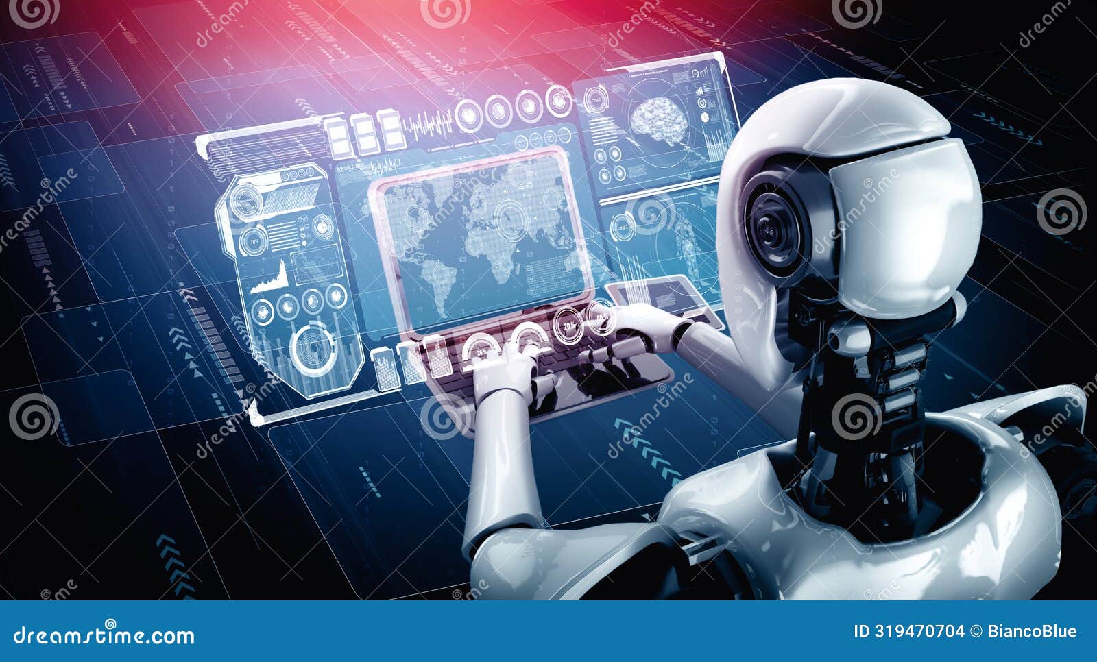 MLB Robot Humanoid Use Laptop and Sit at Table for Big Data Analytic ...