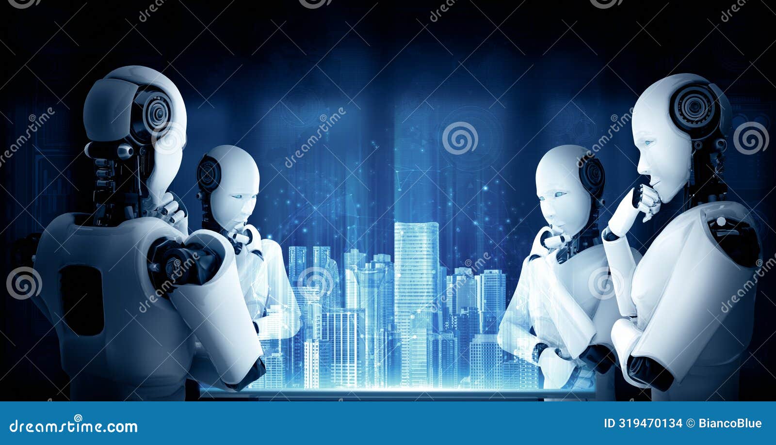 MLB Thinking AI Humanoid Robot Analyzing Hologram Screen Shows Concept ...