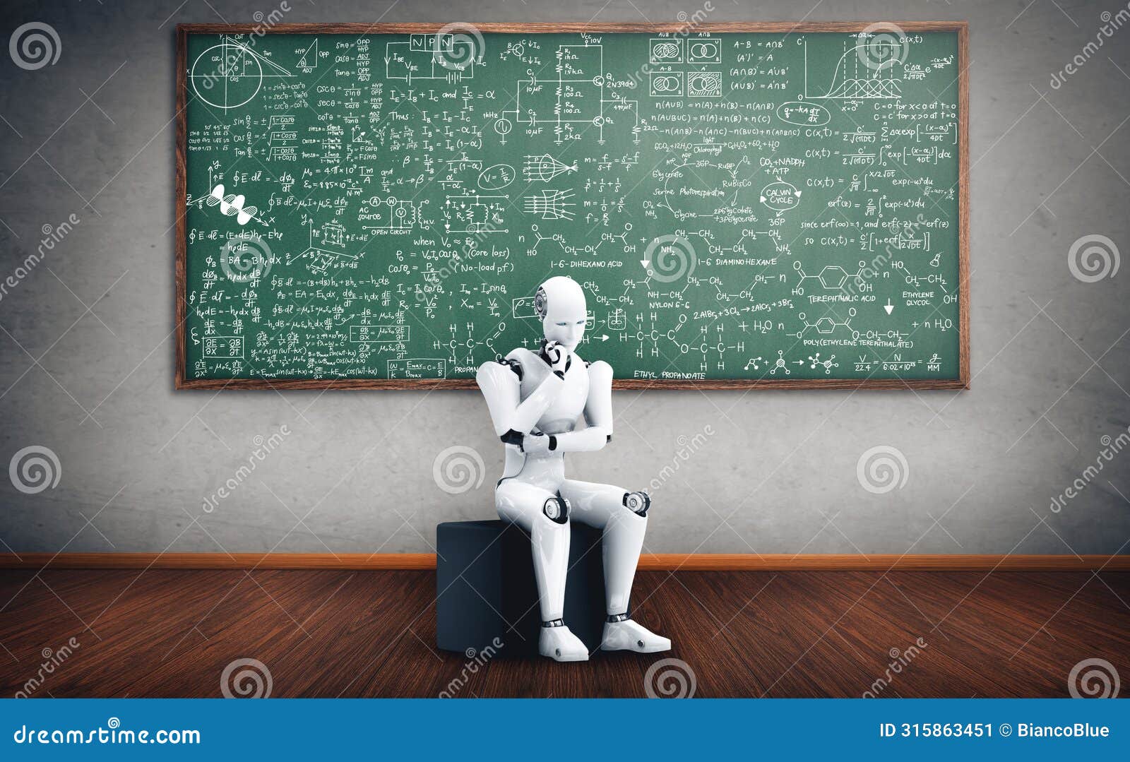 MLB Thinking AI Humanoid Robot Analyzing Screen of Mathematics Formula ...